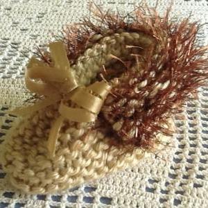 Sparkling Brown Trimmed Delicate Handmade Tan Baby Booties on Luulla